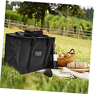 OKUMEYR 2pcs Insulation Bags Foldable Grocery Bags Food Bag Restaurant Insulated Bag Cooler Bag Jumbo Insulated Bag Large Insulated Food Bag Foldable Lunch Bag Woven Black