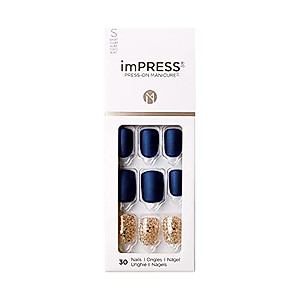KISS imPRESS Press-On Manicure, Nail Kit, PureFit Technology, Short Press-On Nails, 'Wannabe Star', Includes Prep Pad, Mini Nail File, Cuticle Stick, and 30 Fake Nails