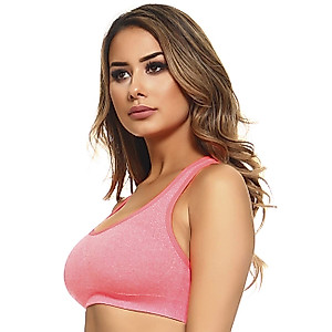 YELETE Lady's Marled Knit Sports Bra with Contrast Binding Color Coral Size M