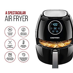 CHEFMAN Large Air Fryer 6.5 Qt XL, Healthy Cooking, User Friendly, Nonstick, Digital Touch Screen with 4 Cooking Functions w/ 60 Minute Timer & Auto Shut Off, BPA-Free, Dishwasher Safe Basket, Black