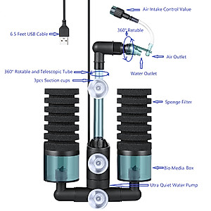 QANVEE Aquarium Sponge Filter Bubbler with Ultra Quiet Water Pump and Ceramic Balls for Fish Shrimp Breeding Tank (Filter M(15-50 Gallon))