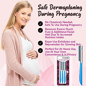 Womens Facial Razor Hair Removal - Dermaplaning Tool Peach Fuzz Remover Shaver Trimmer Women Remove Fine Hair Blue Eyebrow Razors Dermaplane Face Shavers Exfoliating Sensitive Skin Travel Essential