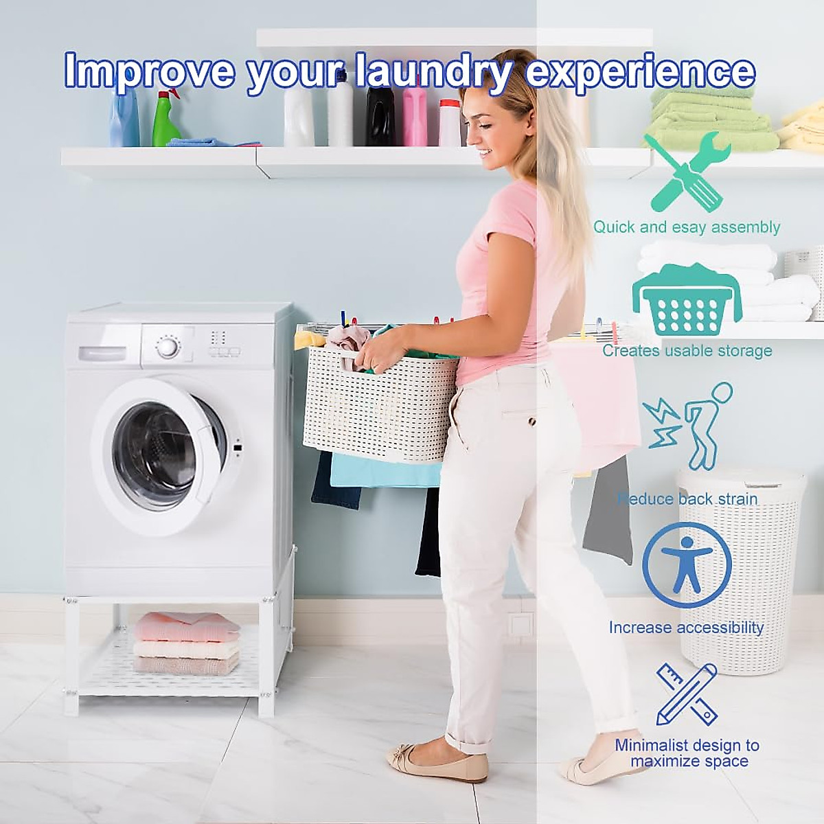 LUCKUP Laundry Pedestal with Storage Shelf-Universal Washing Machine Stand Heavy Duty Metal Base, 27.5W*27.5L*15.75H, Universal Fit 700lbs Capacity, Suitable for Dryer and Fridge