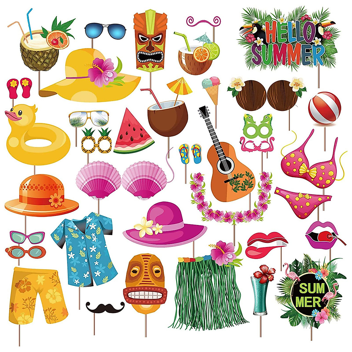 38pcs Luau Photo Booth Props Luau Party Favors for Luau Party Decorations Tropical Party Decorations Tiki Party Decorations Birthday Hawaiian Summer Beach Pool Party Decorations Supplies