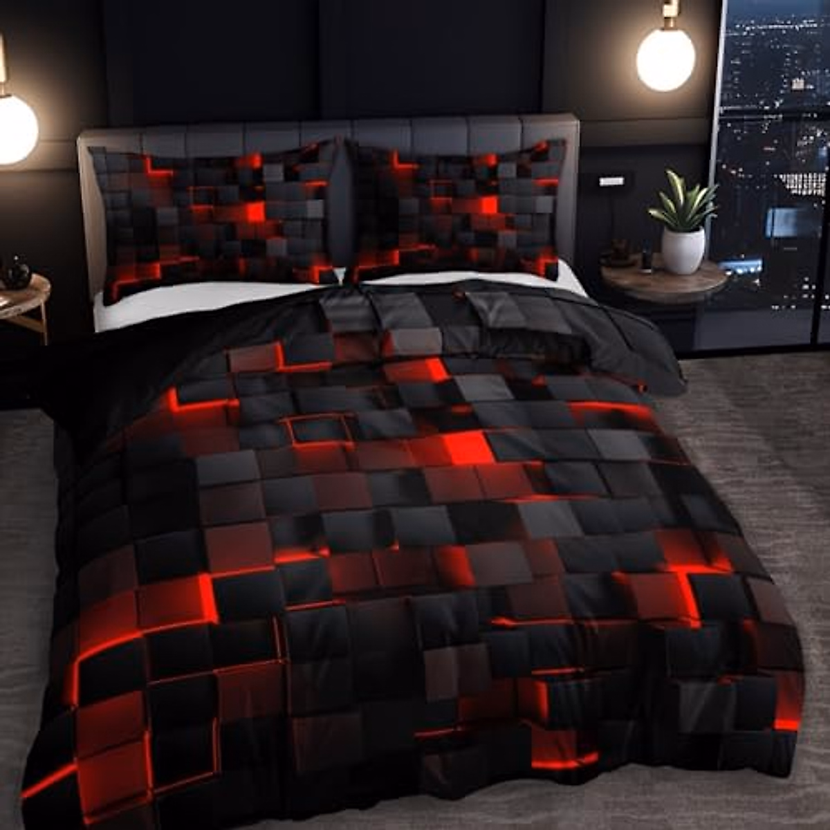 3-Piece Grid Duvet Cover Set - Ultra-Soft, Breathable Fabric - includes 1 Duvet Cover & 2 Pillowcases for Comfortable Sleep (EJBTTAA018,king(103.94''*90.16''))