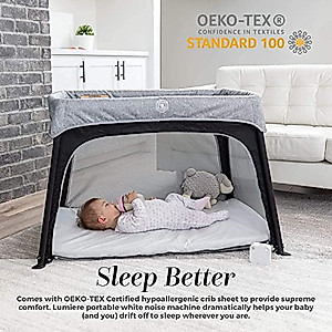 Lumiere，All-in-One Lightweight Travel Crib and Bassinet for Baby and Toddler，Portable Play Yard for Baby for Better, Safer Sleeping，w/Ventilated Mattress，Oeko-TEX Waterproof Cover & 1 Fitted Sheet