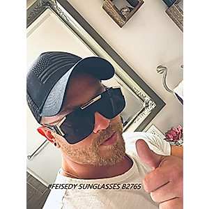 FEISEDY Women Men Sunglasse Square Flat Top Big Frame UV400 Sun Glasses Oversized B2765