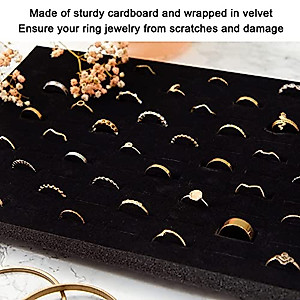 dykaae Velvet Ring Display Holder, 50 Slots Soft Easy to Take Jewelry Organizer Earrings Tray for Home Show Black