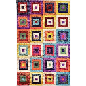 Unique Loom Estrella Collection Colorful, Geometric, Squares Modern, Abstract Area Rug, Rectangular 3' 3" x 5' 3", Multi/Beige