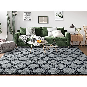 Keeko 6x9 Large Living Room Area Rug, Beige and Brown Fluffy Fuzzy Rug Rugs for Living Room Bedroom Modern Indoor Carpet Geometric Shaggy Area Rug for Nursery Kids Farmhouse Dorm Classroom Decor