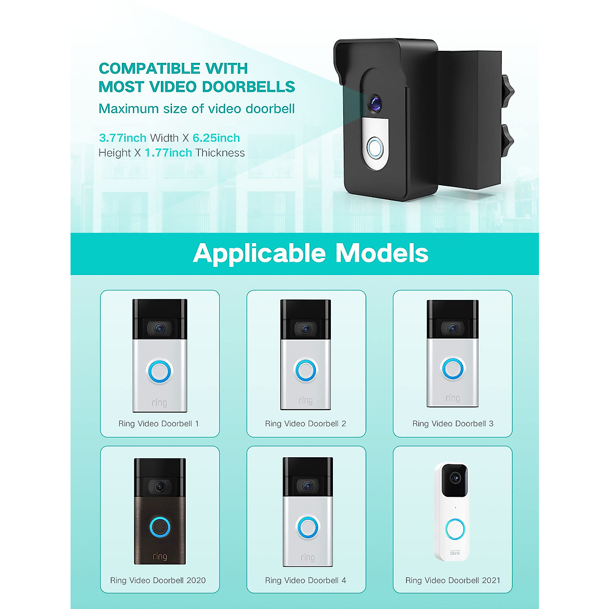 Weatherproof Anti-Theft Video Doorbell Mount Compatible with Video Doorbell, Adjustable No-Drill Mounting Bracket Wedge Adapter Holder Accessories for Home Rentals