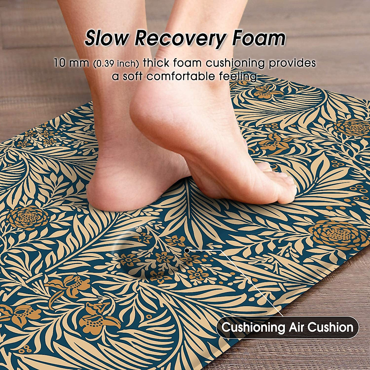 Anti Fatigue Kitchen Mat Set of 2 Pieces,Farmhouse Blue Kitchen Rugs and Mats,Waterproof Non Slip Memory Foam Cushioned Comfort Kitchen Floor Mat,Padded Kitchen Mats for Standing(17’’x30’’+17’’x47’’)