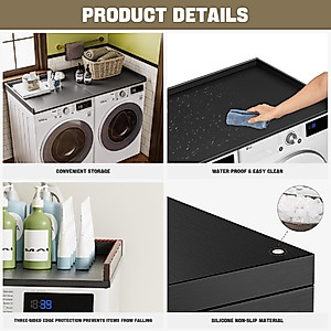 Phonando Washer Dryer Countertop,Dryer Countertop,Laundry Countertop Solid Wood with Edge Rails,54 * 27.5 Inches,for Laundry Room Organization and Storage,Premium,Black