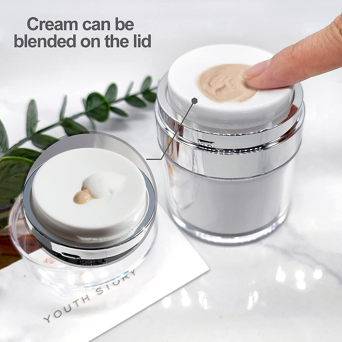 Medsuo Portable 50ml Vacuum Press Pump Bottle Airless Travel Pump Dispenser Leak Proof Refillable Empty Squeeze Cosmetic Jars Acrylic Cream Container (White)