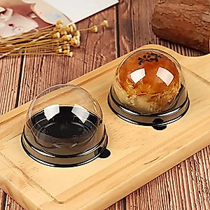Typutomi 50 Pcs Plastic Mini Cupcake Box, Clear Round Mooncake Dessert Container Box Disposable Cake Cookies Muffins Box with Dome Lid for Wedding Birthday Holiday Parties Gift Box(Black)