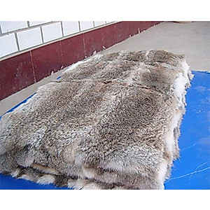 100% Natural Rabbit Fur Bed Throw Blanket,Rug,Rabbit Fur Blankets/Plates Furry Soft Warm Lush Fur Throw Home Decoration Reprocessed DIY Materials (21.65" x 43.3" Straw Yellow)