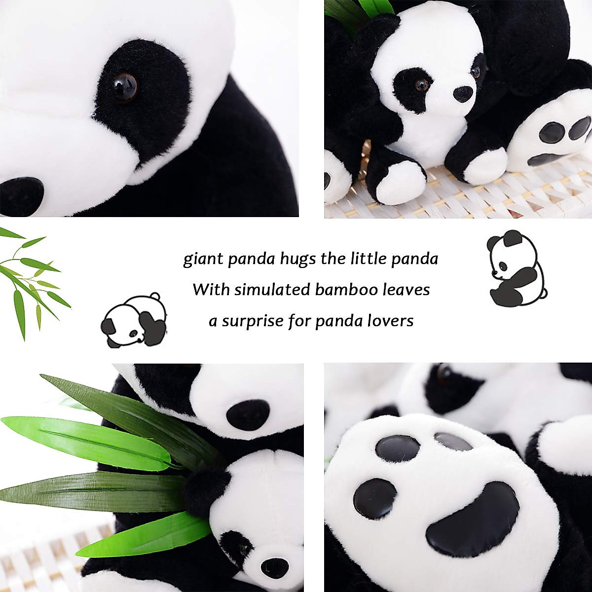 AIXINI 10" Plush Panda Stuffed Animals with Panda Baby Soft Toy, Native Mom & Baby Plush Bamboo Panda