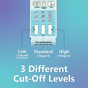 Prime Screen Marijuana (THC) Multi Panel Urine Test Kit. Highly Sensitive THC 3 Level Drug Test Kit- Multi Level Detecting Any Form of THC Cannabis Test at 15 ng/mL, 50 ng/mL, and 100 ng/mL - [5 Pack]