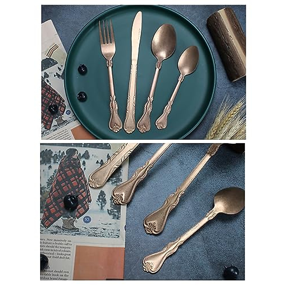 Silverware Set for 8 Flatware Cutlery Unique Retro Luxury Stainless Steel Tableware Utensil Set Knives Forks Spoons,Dinnerware Sets for Party Kitchen 40-piece