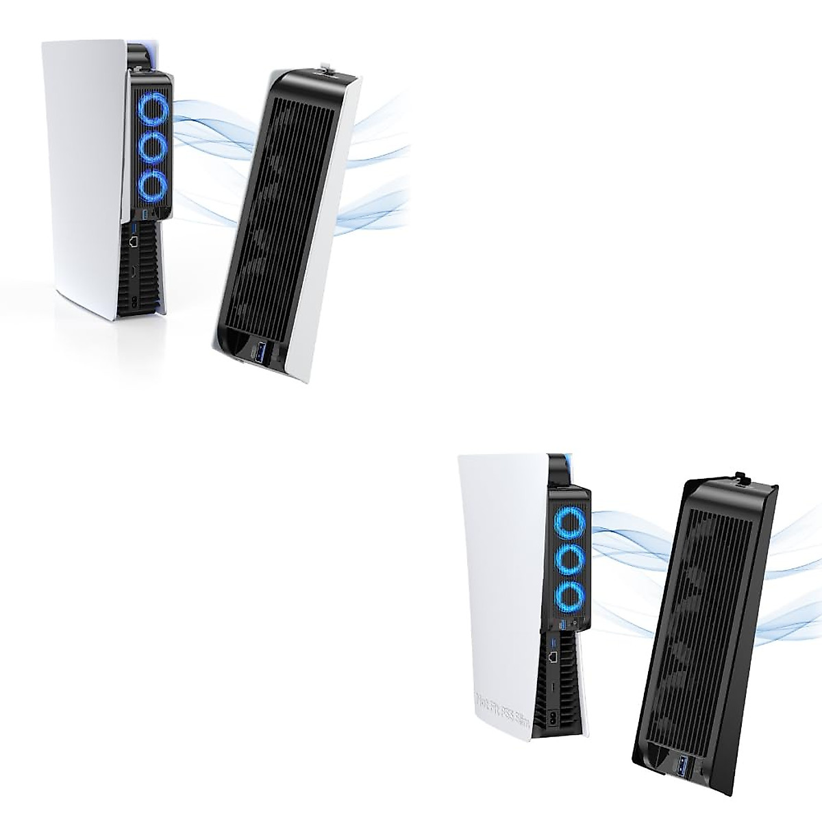 PS5 Cooling Fan with LED Light, KIWIHOME PS5 Accessories, Upgraded Cooler Fan with USB3.0 Port for Playstation 5 PS5 Digital Edition/Ultra HD Console(Black+White)