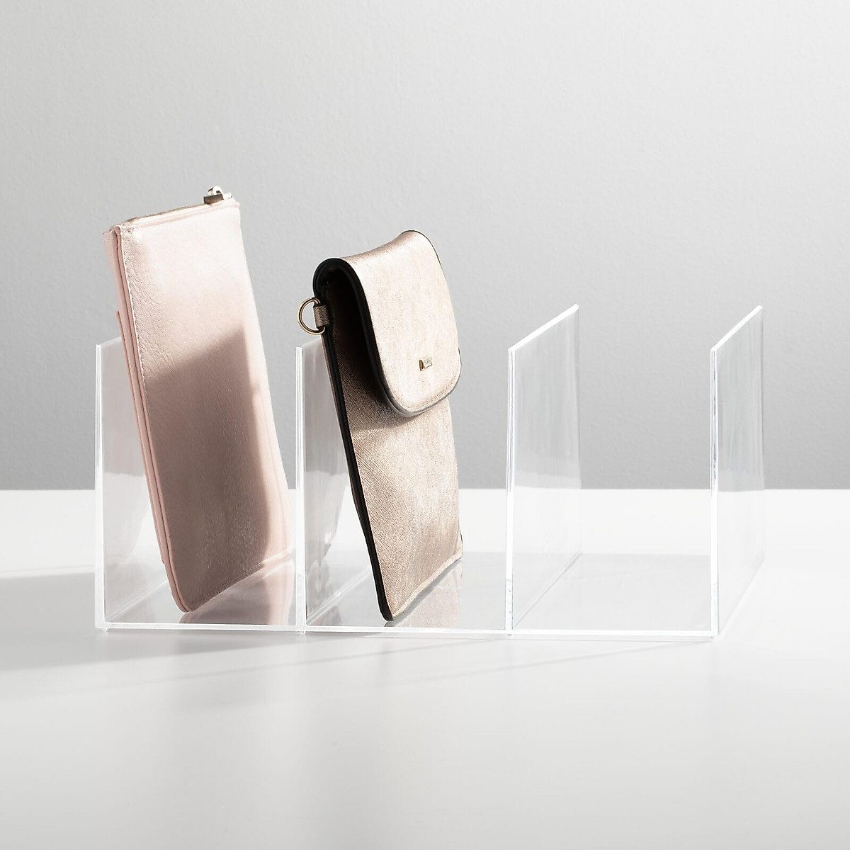 mDesign Plastic Purse/Handbag Organizer - Closet Divided Storage for Bags, Clutches, Wallets, Wristlets - Space-Saving Bedroom and Cabinet Organization, Lumiere Collection - Clear