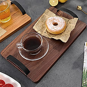 Muso Wood Wooden Serving Tray, Solid Natural Wood Tray with Leather Handles, Wooden Board for Food, Cheese&Charcuterie, Decorative Serving Platter for Party (Walnut)