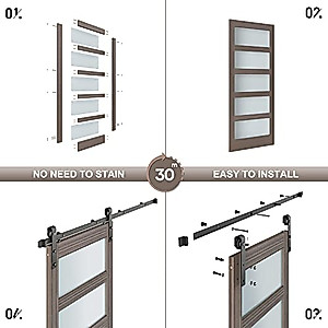 ROYMELO 36x84 Inch Glass Sliding Barn Door Slab and 6.6ft Hardware Kit Included, 5 Frosted Glass, LVL Wood Panel Covered with Elephant Gray Water-Proof Scratch-Proof PVC Surface, Simple DIY Assembly