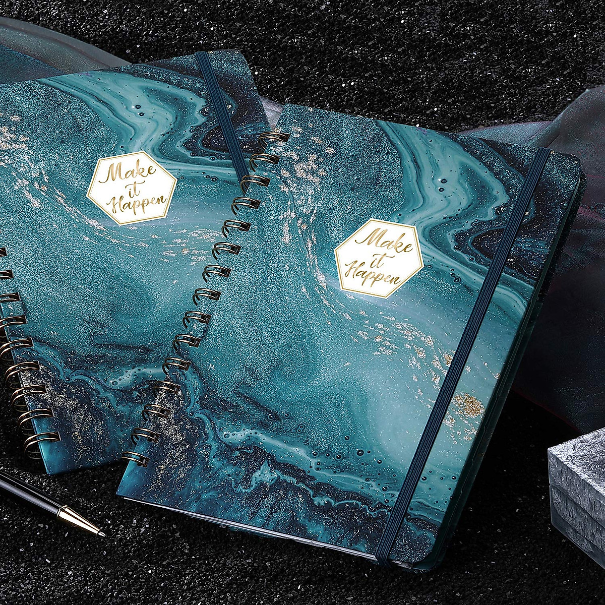 Spiral Journal/Notebook - Lined Journal with Hardcover and Premium Thick Paper, 8.5" x 6.5", College Ruled Spiral Notebook/Journal, Strong Twin-Wire Binding, Back Pocket, Blue Pattern