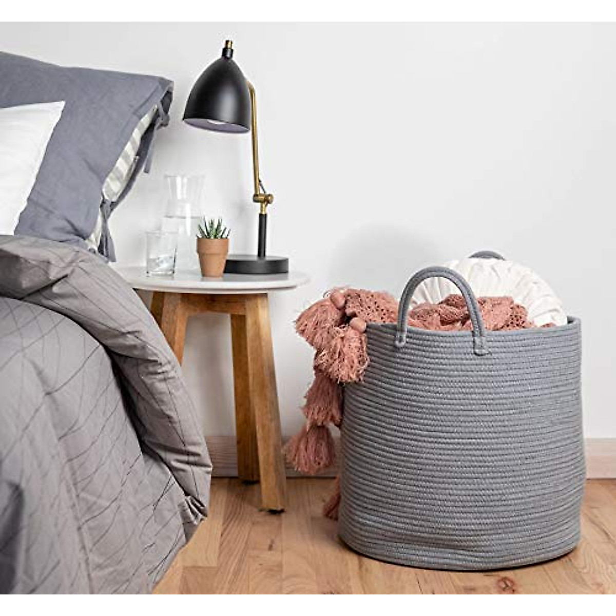 XXL Premium Cotton Rope Basket 18"x18"x16" - Big Basket for Blankets Living Room – Woven Laundry Basket- Grey Basket - Large Blanket Basket Living Room - Storage Basket - Large Baskets for Blankets