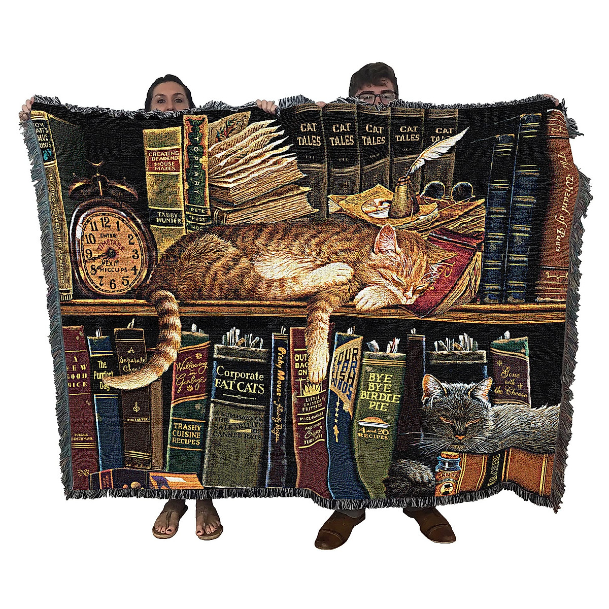 Pure Country Weavers Remington The Well Read Blanket by Charles Wysocki - Gift for Cat Lovers - Tapestry Throw Woven from Cotton - Made in The USA (72x54)