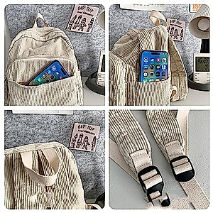 INFENU Cute Corduroy canvas backpack Japanese style bag Kawaii retro simple Solid color mini backpack (Brown)