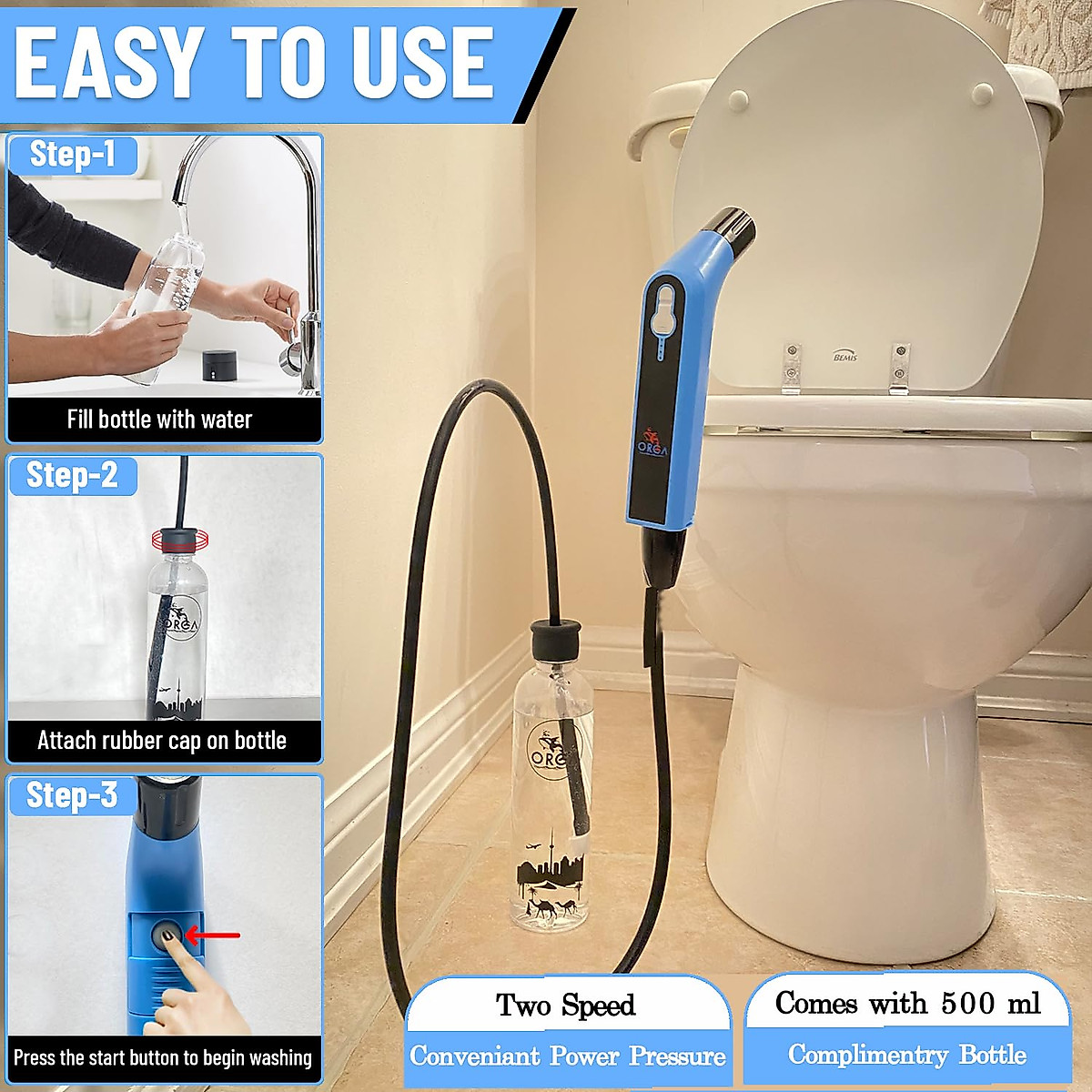 Orca Portable Bidet, Portable Travel Bidet Bottle Handheld Personal Bidet Sprayer, Electric Sprayer Travel Bidet Camping Bathroom Personal Hygiene Cleaning Baby Care Toilet Bidet Sprayer Cleaning