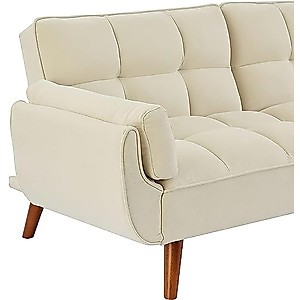 Modern Convertible Tufted Futon Sofa Bed Split Adjustable Backrest Loveseat Sofabed W/Removable Padded Armrests and Wood Legs for Living Space/Guest Room