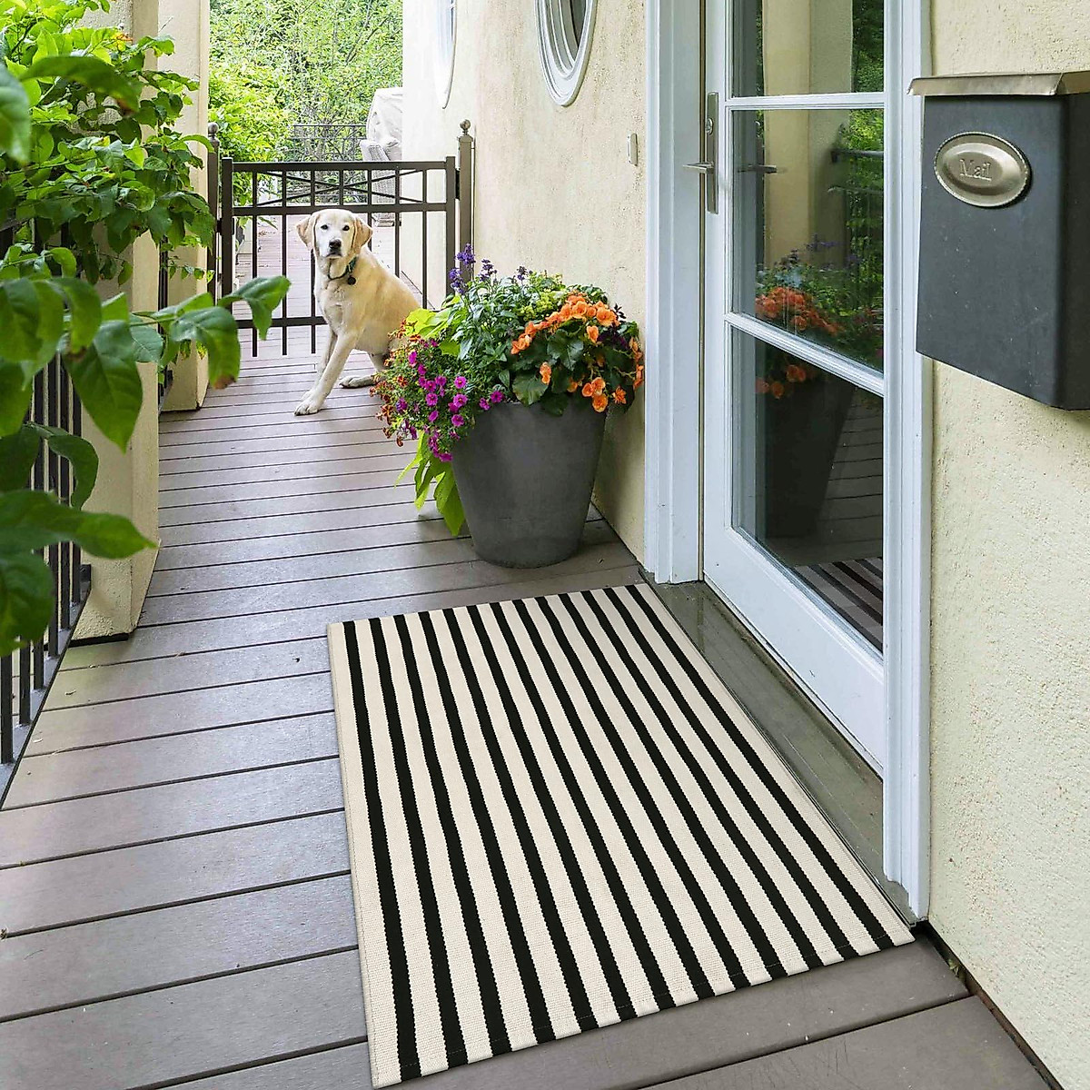 OJIA Christmas Front Door Mat 24"x51", Machine Washable Porch Rug Indoor Outdoor Rugs Outside Doormat Striped Rug Cotton Woven Entryway Rug for Kitchen/Bathroom/Farmhouse/Home Entrance