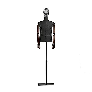 Dressmaker's Dummy Black Man Mannequin Torso with Metal Head & Flexible arms , Dress Code Clothing Display Dummy , Adjustable Height: 135-200cm (with Arms )