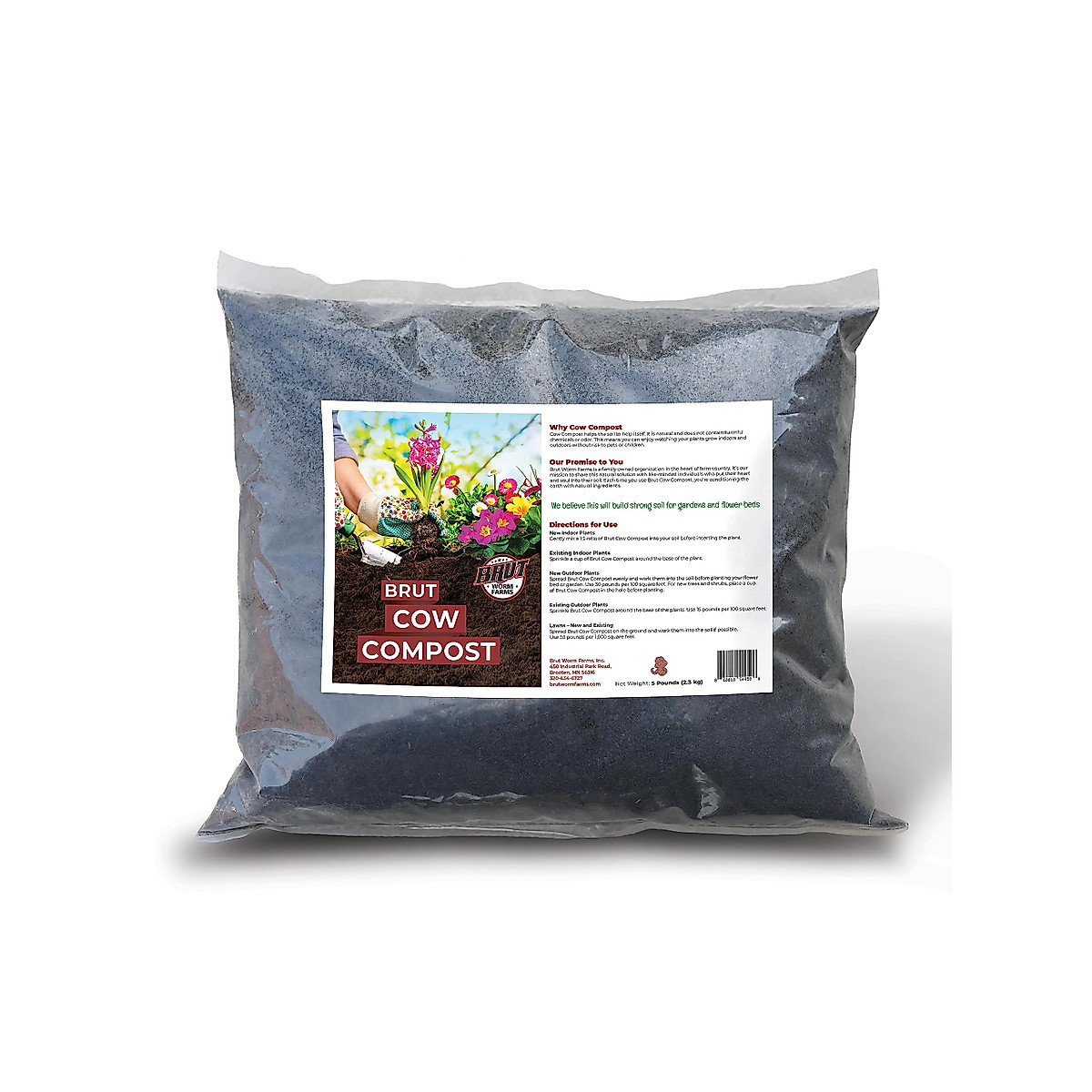 Brut Organic Cow Compost - 5 Quart - Nutrient-Rich Fertilizer for Thriving Gardens - Safe, Pure, and Effective