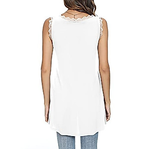 POPYOUNG Plus Size Women's Summer Lace Sleeveless Tunic Tops to Wear with Leggings V-Neck Flowy Tank Top Casual Shirt L, White