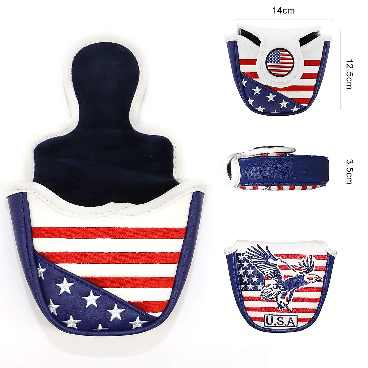 Golf Putter Cover, Golf Club Head Covers Mallet Putter Headcover Synthetic Leather Golf Blade Putter Cover with Magnetic Closure & America USA Style for Golf Putter Covers for Blade Putter Covers