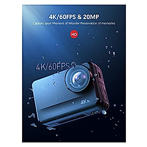 KOVOSCJ Sports Action Camera Action Camera 4K 60FPS 8M Bare Machine Waterproof 20MP Touch Screen EIS Remote Control with 1350mAh Batteries for Vlog Recording