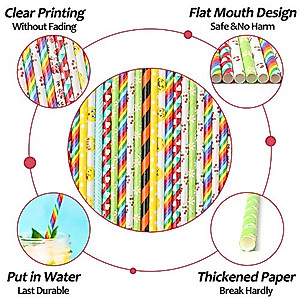 HAKACC 200 Pack Biodegradable Paper Straws for Drinking, 10 Different Pattern Party Straws for Birthday Wedding and Holiday DIY Decorations