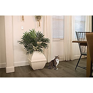 Good Pet Stuff, The Courtyard Hidden Litter Box, Artificial Plants & Enclosed Square Cat Planter Litter Box, Vented & Odor Filter, Easy to Clean, White Birch