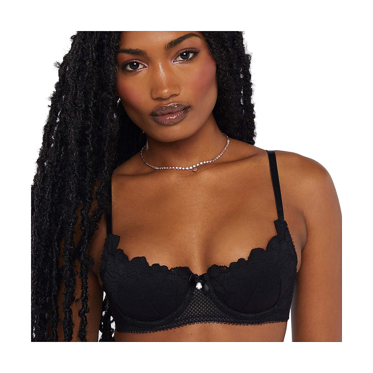 Savage X Fenty, Women's, Missy Floral Glow Lace Balconette Bra, Caviar, 34DDD