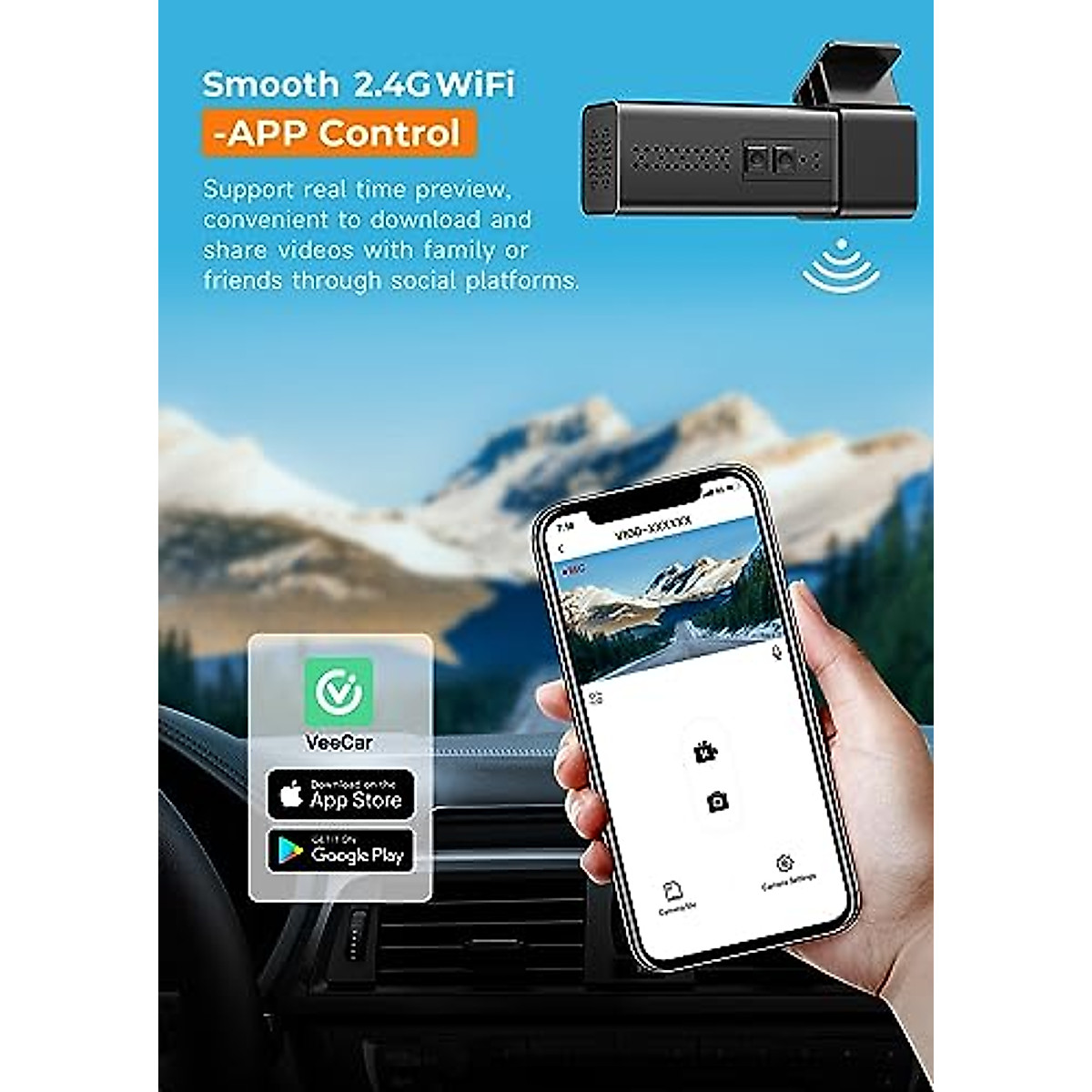 Dash Cam WiFi 2.5K 1440P Front Dash Camera for Cars, E-YEEGER Car Camera Mini Dashcams with App, Night Vision, 24H Parking Mode, G-Sensor, Loop Recording, 32G Card, Support 256G Max