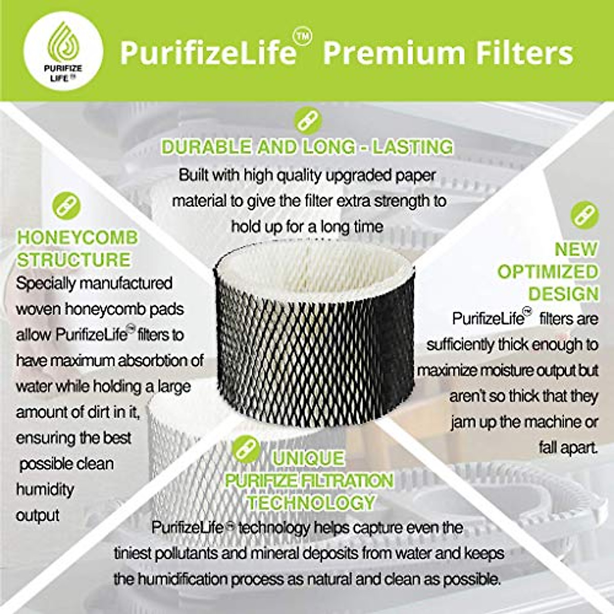 PURIFIZE LIFE Premium Replacement Wick Filter for Holmes Humidifier HWF62, HWF62S HWF62D Filter A and Other Sunbeam Cool Mist Models (3 Pack)