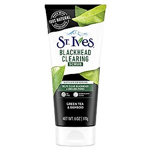 St. Ives Blackhead Clearing Face Scrub Clears Blackheads & Unclogs Pores Green Tea & Bamboo With Oil-Free Salicylic Acid Acne Medication, Made with 100% Natural Exfoliants 6 oz
