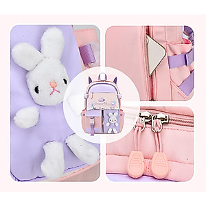 Lvswebe Girls Cute Bunny Backpack Kawaii School Bags Waterproof Laptop Backpack Pink Medium