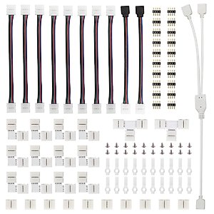 FUMENTON LED Strip Connector Kit for 5050 10mm 4Pin,includes 8 Types of Solderless LED Strip Accessories,Provides Most Parts for DIY