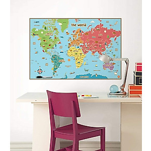 Wall Pops WallPops WPE0624: Kids World Dry Erase Map Decal