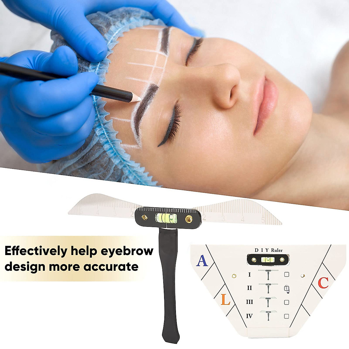 Eyebrow Ruler, Eyebrow Caliper Measuring Tool Eyebrow Shaper Stencil Stainless Steel Semi‑Permanent Eyebrow Makeup Template Ruler Tens Machine(Ⅳ (level balance ruler))