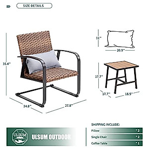 3 Pieces Patio Furniture Set,Outdoor Bistro Set,C-Spring Dining Chairs with Washable Cushion,Conversation Furniture for Garden Poolside Balcon,4D Air Fiber Cushion,Premium Rattan,400lbs Capacity